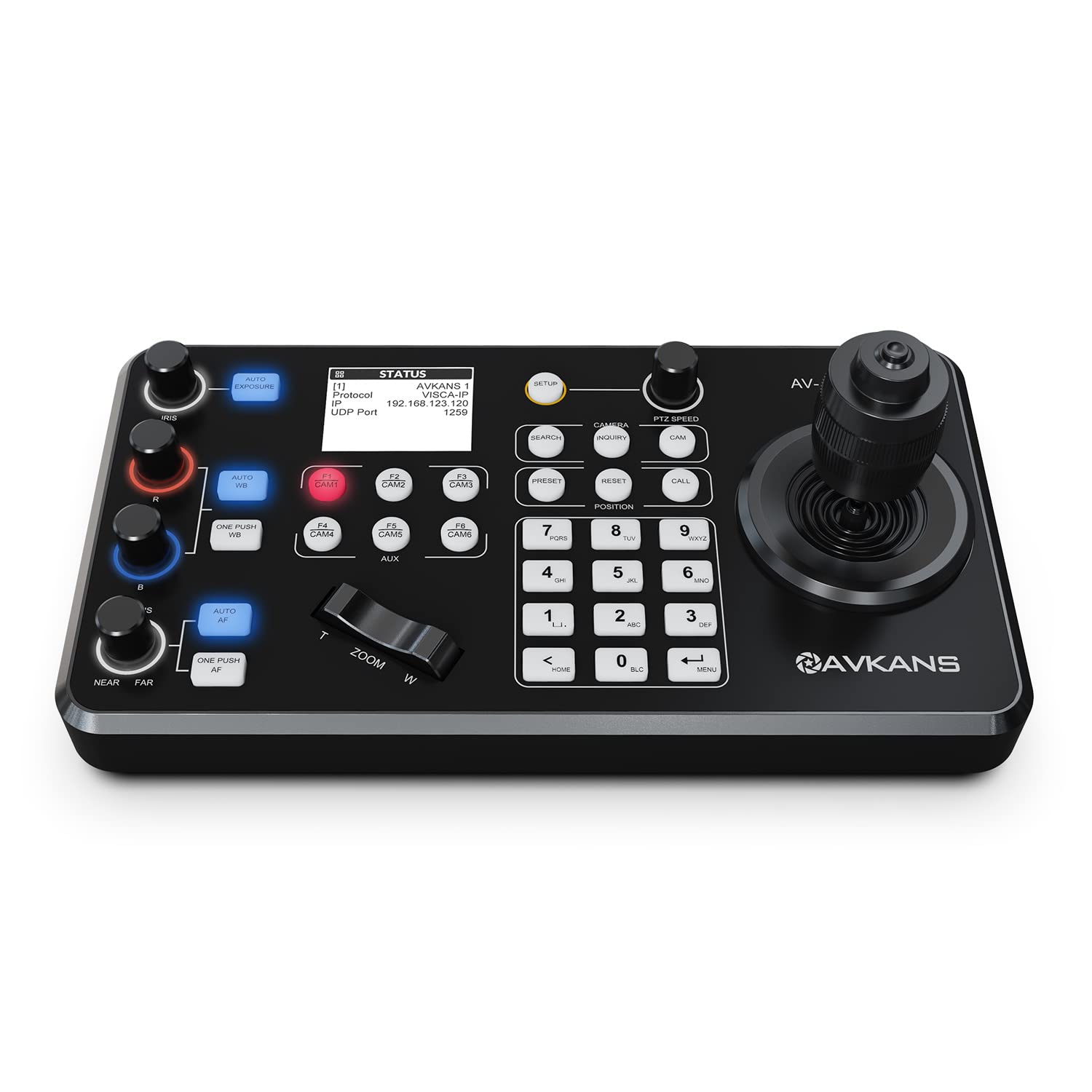 AVKANS Super PTZ Camera Joystick Controller, IP NDI PTZ Camera Controller Keyboard with 4D Joystick for Worship Church Live Streaming, PoE Enable (PTZ Controller with 2 inch Screen)