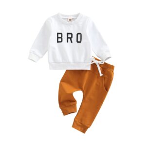 sprifallbaby toddler newborn baby boy outfit bro long sleeve sweatshirts pants clothes set infant boys fall winter 2pcs (white,6-12 months)