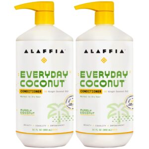 alaffia hair care, everyday coconut conditioner, daily moisturizer, wavy & curly hair products, vitamin e, virgin coconut oil, ginger extract, purely coconut (2 pack - 32 fl oz)