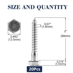 5/16" x 2" Hex Head Lag Screws Bolts 20Pcs 304 Stainless Steel 18-8, Partial Thread, Hexagon Head Wood Screws by SG TZH