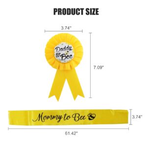 ATEN 2 Pack Baby Shower Decorations Set, Mommy to Bee Sash and Daddy to Bee Tinplate Badge with Cute Bee Pattern Baby Welcome Party Gifts(Yellow)