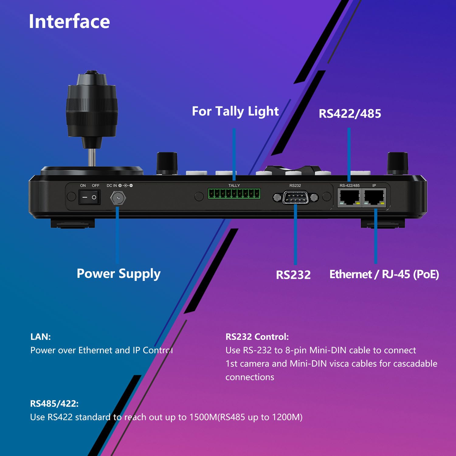 AVKANS Super PTZ Camera Joystick Controller, IP NDI PTZ Camera Controller Keyboard with 4D Joystick for Worship Church Live Streaming, PoE Enable (PTZ Controller with 2 inch Screen)