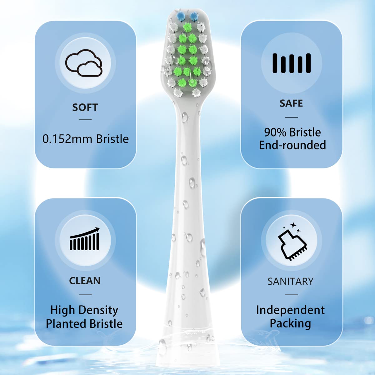 Sonic Replacement Toothbrush Heads Compatible with Waterpik Complete Care 9.0 (CC-01), 5.0 (WP-861) Electric Toothbrush, Medium Bristle, 10 Count (White)