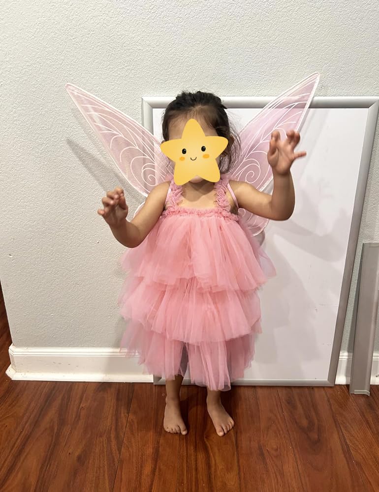 AGQT Baby Girls Tulle Tutu Dress Toddlers Tulle Layered Lace Dresses Sleeveless Princess Party Dress Summer Ruffles Sundress with Flower Headband Pink Size 12-18 Months