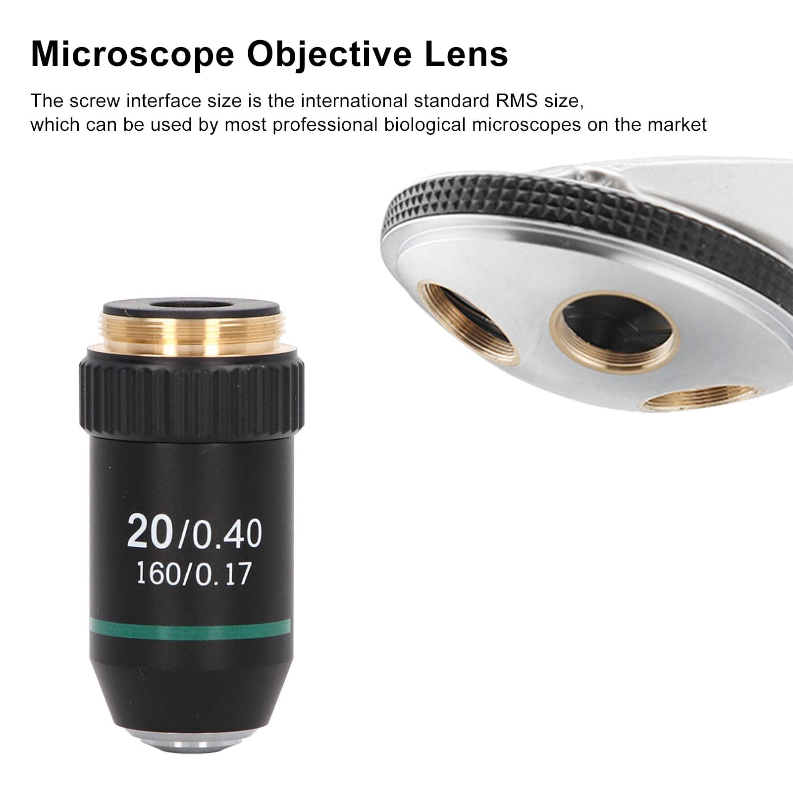 20X Objective Brass Achromatic Objective Lens Clear Standard 20mm Thread Biological Microscope Objective Telescope Accessories