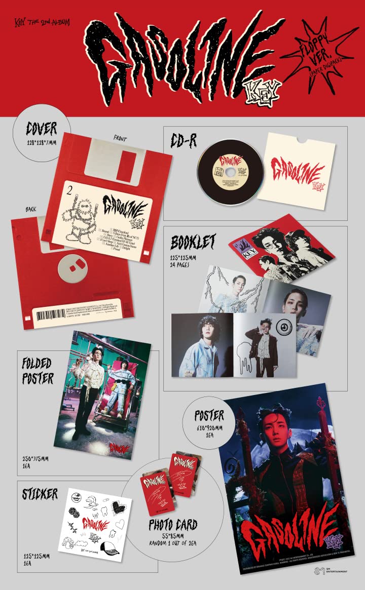 DREAMUS SHINEE KEY Gasoline 2nd Album Floppy Version CD+Poster+Folding Poster On Pack+Booklet+Sticker+Photocard+Tracking, BLACK