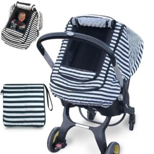 car seat covers for babies,baby car seat cover for boys girls,windproof infant carseat cover,kick-proof car seat canopy with breathable mesh peep window(black stripe)