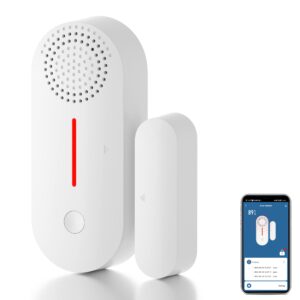 2 pack wifi door window sensor alarm: wifi door sensor with app alerts, 120 db siren,timed arming and disarming, pool alarm for kids safety, window alarm compatible with alexa google assistant