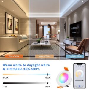 inShareplus Smart Recessed Lighting 2 Inch 10 Pack, WiFi LED Downlight 5W 120V, Dimmable RGBCW 2700-6500K Color Changing, Compatible with Alexa/Google, Ceiling Lights with LED Driver