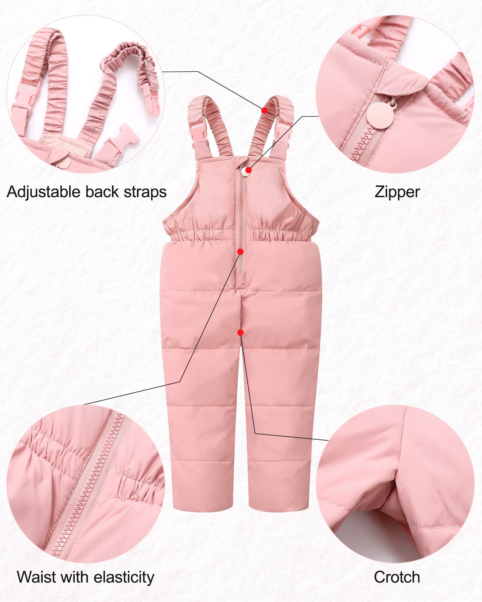 DISAUR Baby Girl Snowsuit Down Jacket Toddler Girls' Windproof Snow Wear,Kids Coat Hooded With Warm Snowbib Pants Skiing Set (Pink,3-4T)