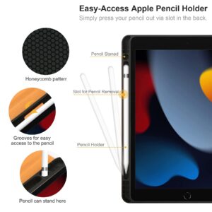 for iPad 9th/8th/7th Generation 10.2 Inch Case (2021/2020/2019) Built-in Pencil Holder, Folio Stand Protective Cover with Auto Sleep/Wake & Multiple Viewing Angles for iPad 9/8/7 Gen, Black/Brown