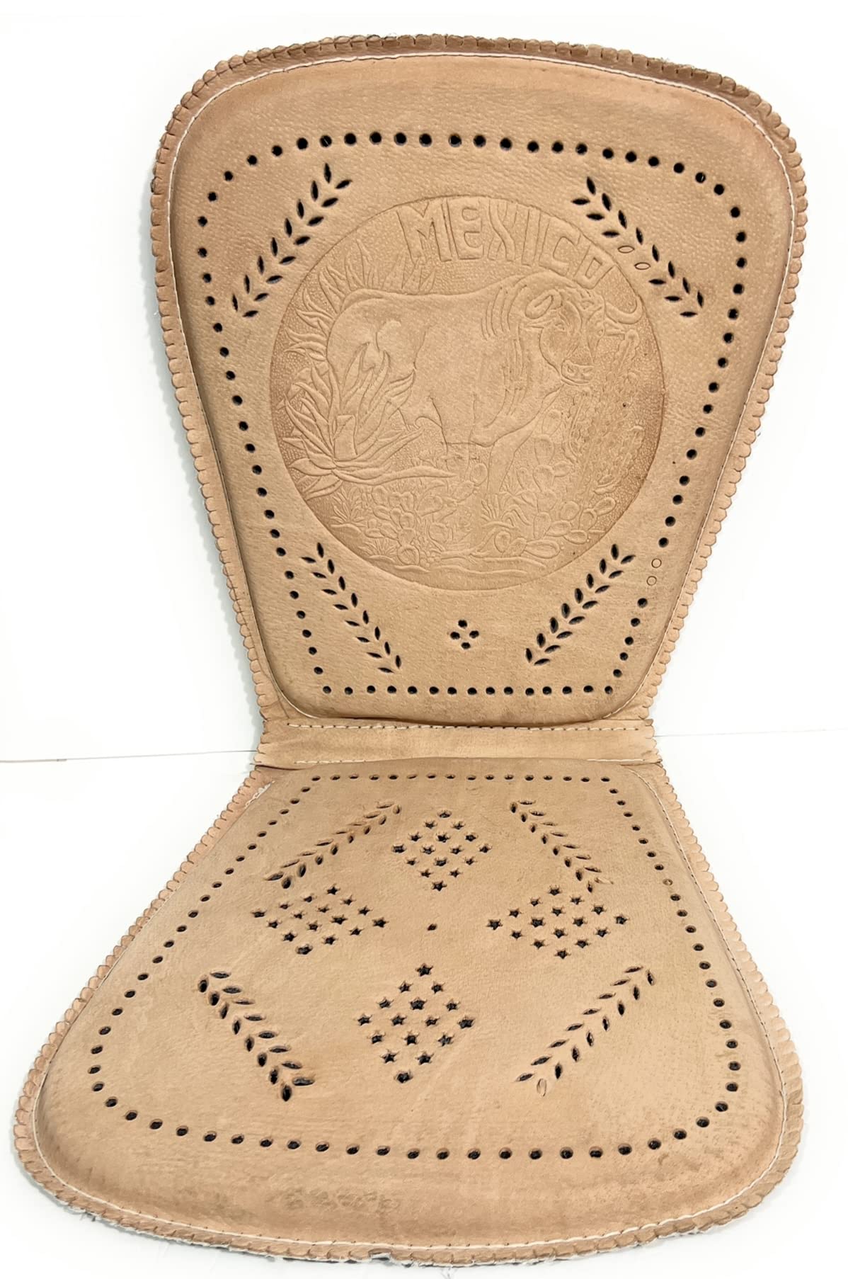 Leather Car Seat Cushion Body Positioner, Respaldo De Cuero Mexican Art, Bull Decorated