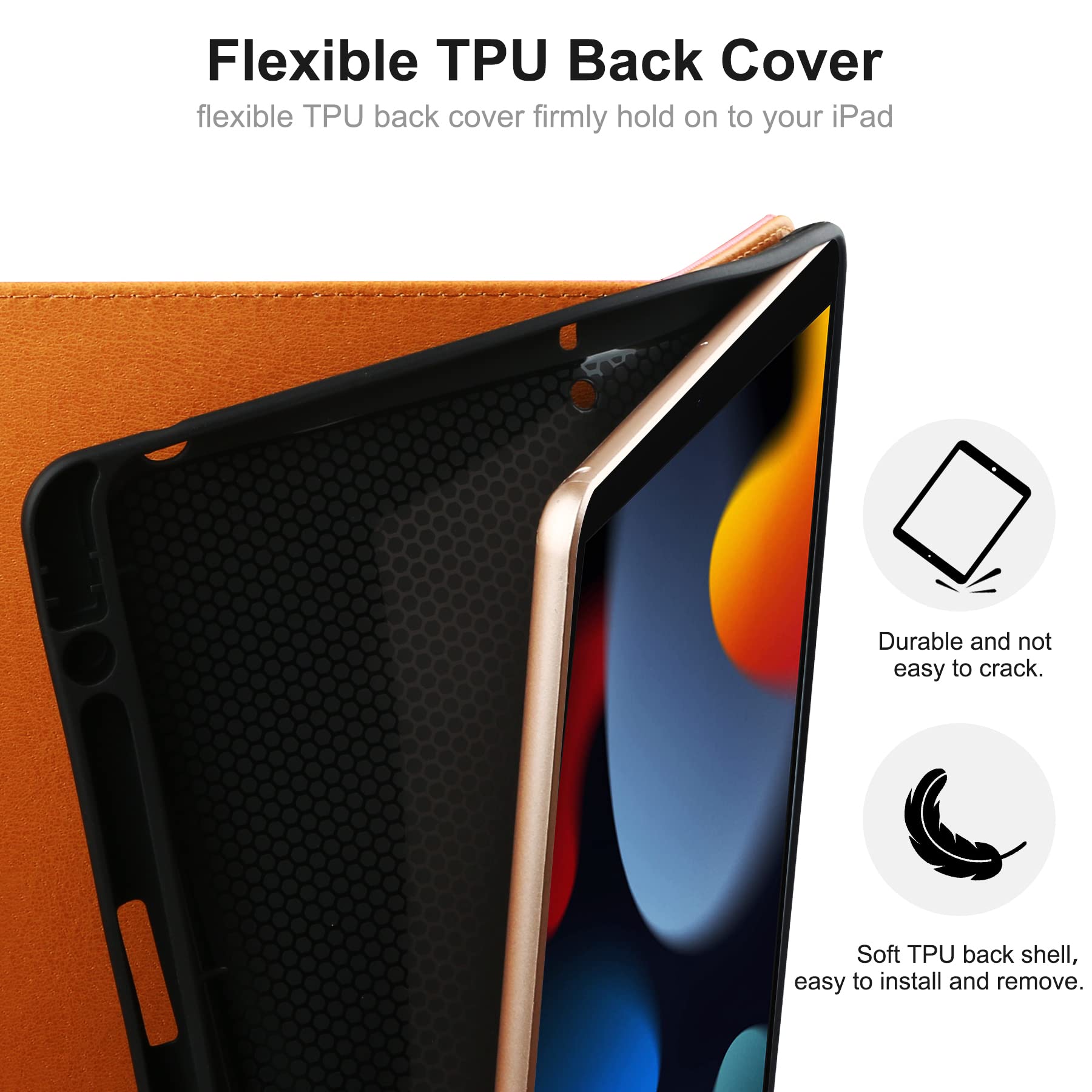 for iPad 9th/8th/7th Generation 10.2 Inch Case (2021/2020/2019) Built-in Pencil Holder, Folio Stand Protective Cover with Auto Sleep/Wake & Multiple Viewing Angles for iPad 9/8/7 Gen, Black/Brown