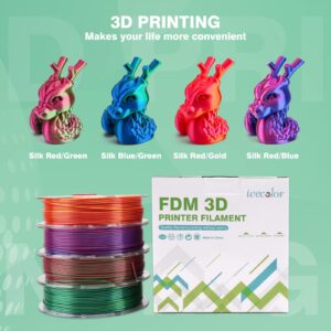 IWECOLOR 3D Printer Filament Dual Colors 4 * 0.44lbs/Spool Red/Blue, Red/Green, Red/Gold, Blue/Green Bicolor 3D Printing Filament Sets