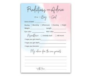 gender reveal prediction and advice cards - pack of 25 - minimalist blue or pink baby shower games, new parents, mom & dad to be, mommy & daddy message, coed shower activity keepsake book g752-pdav