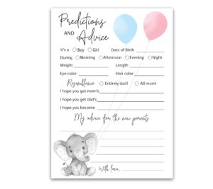 gender reveal prediction and advice cards - pack of 25 - elephant blue or pink baby shower games, new parents, mom & dad to be, mommy & daddy message, coed shower activity keepsake book g510-pdav