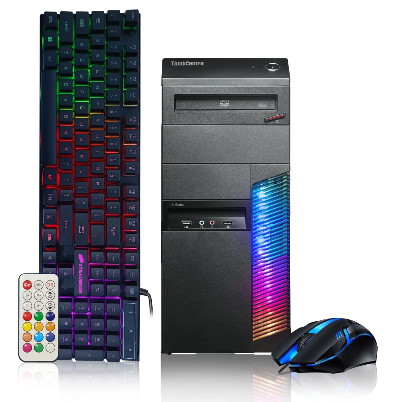 Lenovo RGB Gaming Desktop PC, Intel Quad I5 up to 3.6GHz, 16GB RAM, Radeon RX 550 4G GDDR5, 128G SSD + 2TB, DVD, WiFi & Bluetooth, RGB Keyboard & Mouse, Win 10 Pro (Renewed)