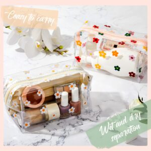 Amylove 2 Pack Cute Flower Makeup Bags Floral Cosmetic Bag Daisy Zippered Pouches Portable Toiletry Bags for Women Travel Vacation Bathroom Organizing (Daisy)