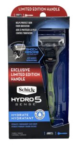 schick hydro 5 sense hydrate razor limited edition handle with shock absorb technology for men, 1 handle with 1 refill (handle color chosen randomly)