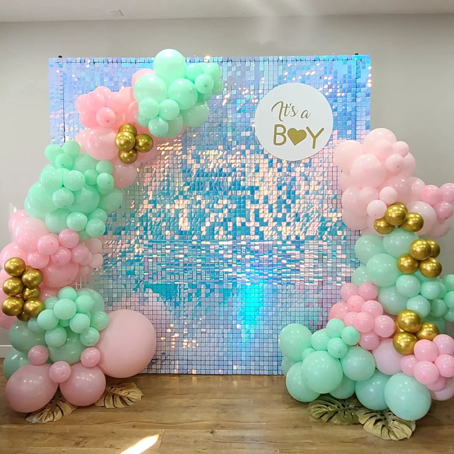 COKAOBE Rainbow Blue Shimmer Wall Backdrop 24PCS Rainbow Blue Sequins Backdrop Decoration Panels, Photo Backdrops for Baby Shower Mermaid Unicorn Birthday Anniversary Wedding Decoration (Rainbow Blue)