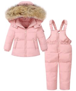 disaur baby girl snowsuit down jacket toddler girls' windproof snow wear,kids coat hooded with warm snowbib pants skiing set (pink,3-4t)