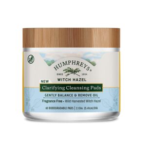 humphreys clarifying witch hazel cleansing pads, fragrance free, clear