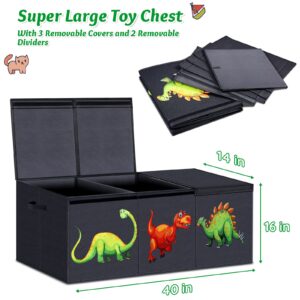 HOMEMARVEL Toy Chest for Boys, Black and White Dinosaur