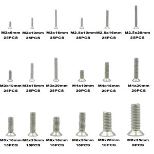 MCMASKE 353PCS Metric M2 M2.5 M3 M4 M5 M6 M8 304 Stainless Steel Phillips Flat Head Machine Screws Assortment Kit