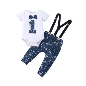 vivifayee baby boy one 1st birthday outfits space first birthday boy clothes set short sleeve bow tie romper long pants set suspenders