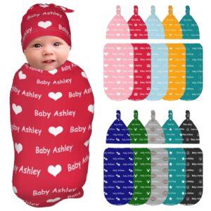 boffihuxaw personalized baby blanket custom swaddle and hat set with name for girl boy customized newborn infant toddler blanket gifts