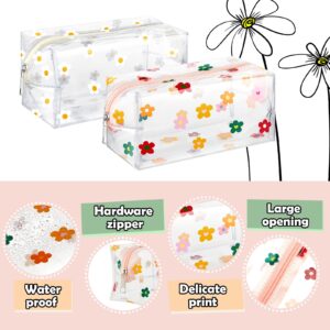 Amylove 2 Pack Cute Flower Makeup Bags Floral Cosmetic Bag Daisy Zippered Pouches Portable Toiletry Bags for Women Travel Vacation Bathroom Organizing (Daisy)