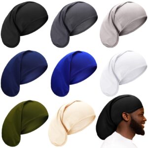 8 pieces unisex dreadlock cap dreadlock spandex cap long hair dreads head wrap sleep bonnet full cover for men, 15 x 9 inch (assorted color)