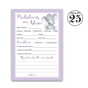 PURPLE ELEPHANT Prediction and Advice Cards - Pack of 25 - Girl Boy Baby Shower Games, New Parents, Mom & Dad to be, Mommy & Daddy Message, Couples Coed Shower Activity Keepsake Book G503-PDAV