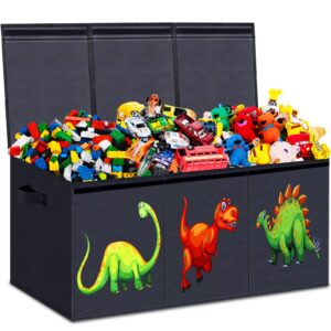 HOMEMARVEL Toy Chest for Boys, Black and White Dinosaur