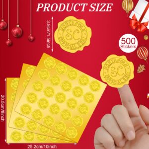 500 Pieces Christmas Wax Seal Stickers Vintage Santa Claus Embossed Gold Wax Seal Sticker Holiday Envelope Seal Label North Pole Official Seal Sticker Self Adhesive Foil for Invitation Card Box