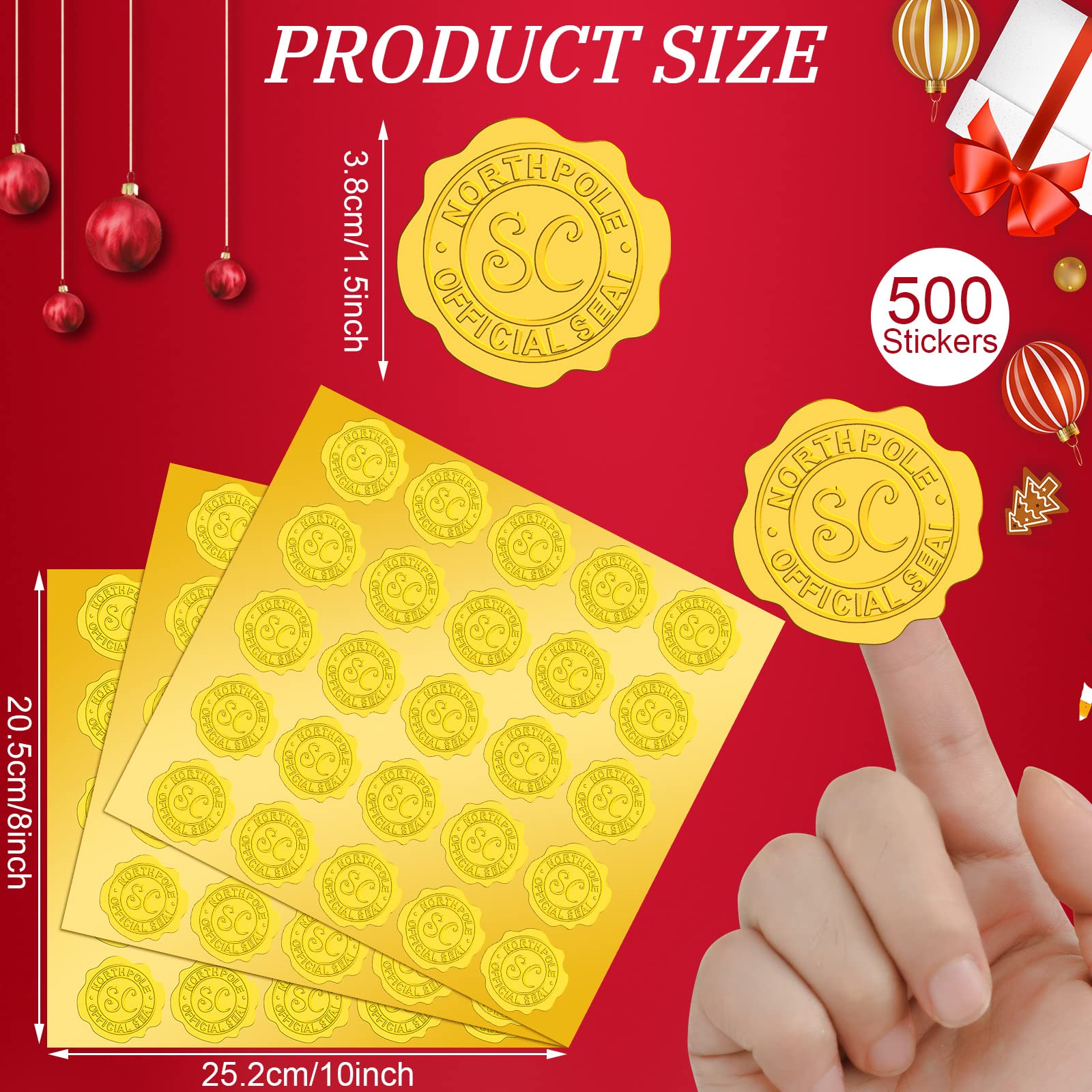 500 Pieces Christmas Wax Seal Stickers Vintage Santa Claus Embossed Gold Wax Seal Sticker Holiday Envelope Seal Label North Pole Official Seal Sticker Self Adhesive Foil for Invitation Card Box