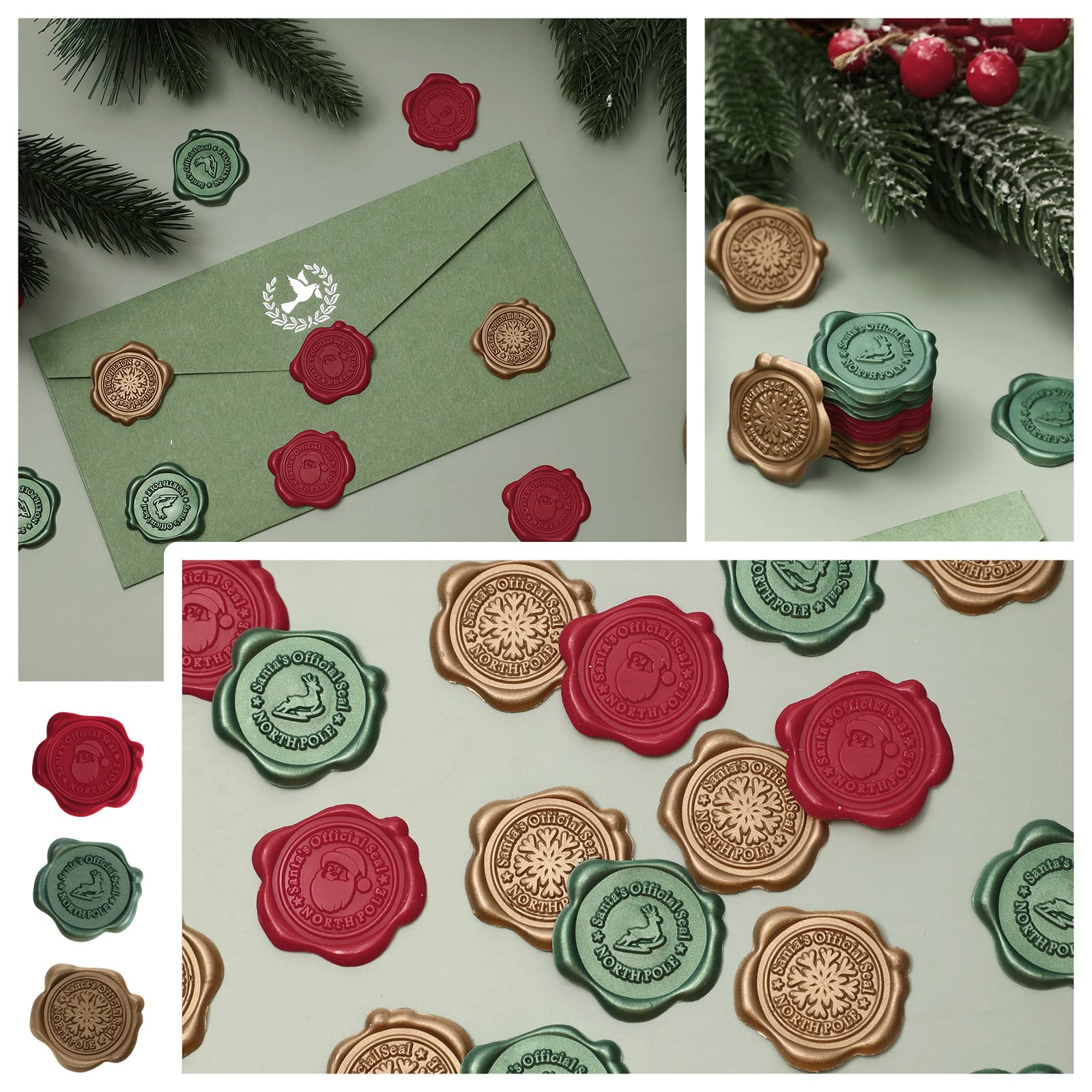 60 Pcs Christmas Wax Seal Stickers Snowflake Deer Santa Sleigh Envelope Seal Sticker Santa North Pole Seals Stickers Christmas Gift Wedding Invitation Card Idea Favor