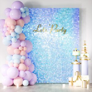 cokaobe rainbow blue shimmer wall backdrop 24pcs rainbow blue sequins backdrop decoration panels, photo backdrops for baby shower mermaid unicorn birthday anniversary wedding decoration (rainbow blue)