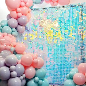 COKAOBE Rainbow Blue Shimmer Wall Backdrop 24PCS Rainbow Blue Sequins Backdrop Decoration Panels, Photo Backdrops for Baby Shower Mermaid Unicorn Birthday Anniversary Wedding Decoration (Rainbow Blue)