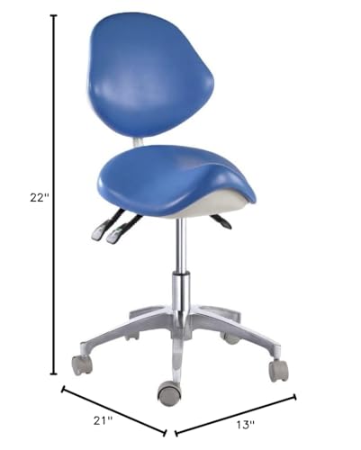 DOC.ROYAL Dental Saddle Chair Doctor's Stool PU Leather Medical Mobile Chair Two-Way Adjustment (Blue)