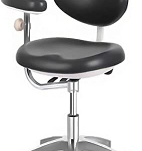 DOC.ROYAL Black Dental Adjustable Doctor's Stool Assistant Chair+360 Degree Rotation Armrest PU Lether