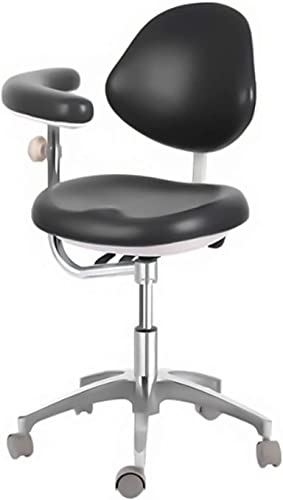 DOC.ROYAL Black Dental Adjustable Doctor's Stool Assistant Chair+360 Degree Rotation Armrest PU Lether