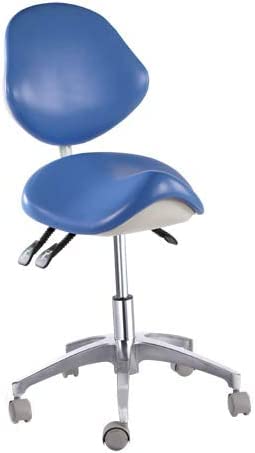 DOC.ROYAL Dental Saddle Chair Doctor's Stool PU Leather Medical Mobile Chair Two-Way Adjustment (Blue)