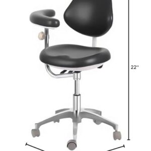 DOC.ROYAL Black Dental Adjustable Doctor's Stool Assistant Chair+360 Degree Rotation Armrest PU Lether