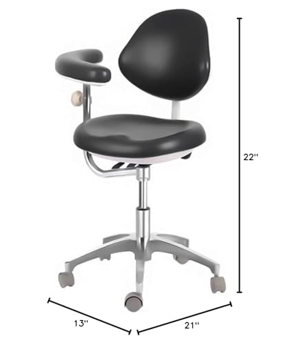 DOC.ROYAL Black Dental Adjustable Doctor's Stool Assistant Chair+360 Degree Rotation Armrest PU Lether