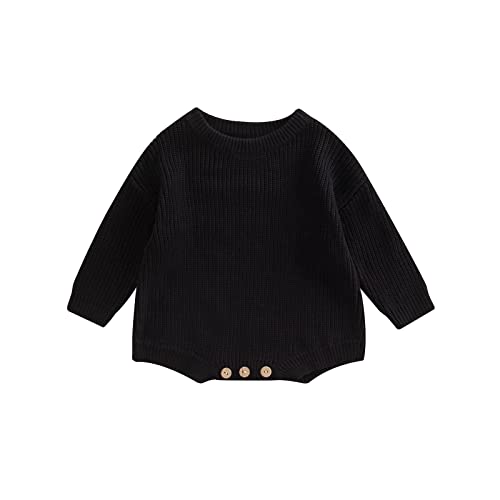 Merqwadd Baby Sweater Boy Girl Winter Clothes Knit Oversize Romper Warm Crewneck Long Sleeve Top Onesie for Toddlers (Black,0-3 Months)