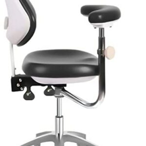 DOC.ROYAL Black Dental Adjustable Doctor's Stool Assistant Chair+360 Degree Rotation Armrest PU Lether