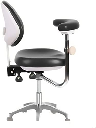 DOC.ROYAL Black Dental Adjustable Doctor's Stool Assistant Chair+360 Degree Rotation Armrest PU Lether