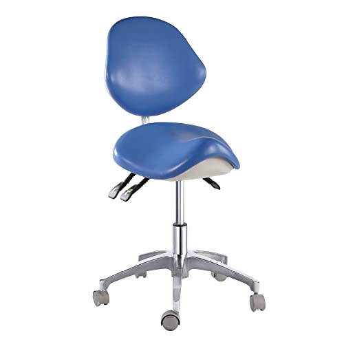 DOC.ROYAL Dental Saddle Chair Doctor's Stool PU Leather Medical Mobile Chair Two-Way Adjustment (Blue)