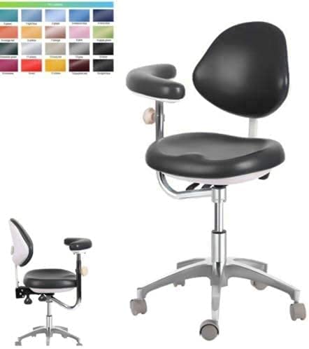 DOC.ROYAL Black Dental Adjustable Doctor's Stool Assistant Chair+360 Degree Rotation Armrest PU Lether